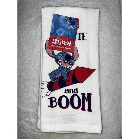 Disney | Kitchen | Nwt Lilo Stitch S2 Kitchen Towels Red White Boom 4th ...